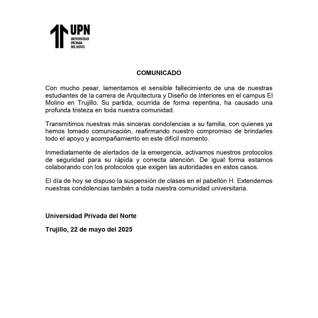 Fallece estudiante en campus de Universidad Privada del Norte en ...